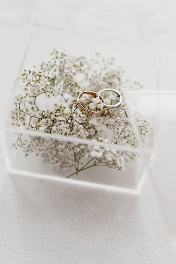 Wedding Rings with a Gray Wedding Decoration Stock Photo - Image of ...