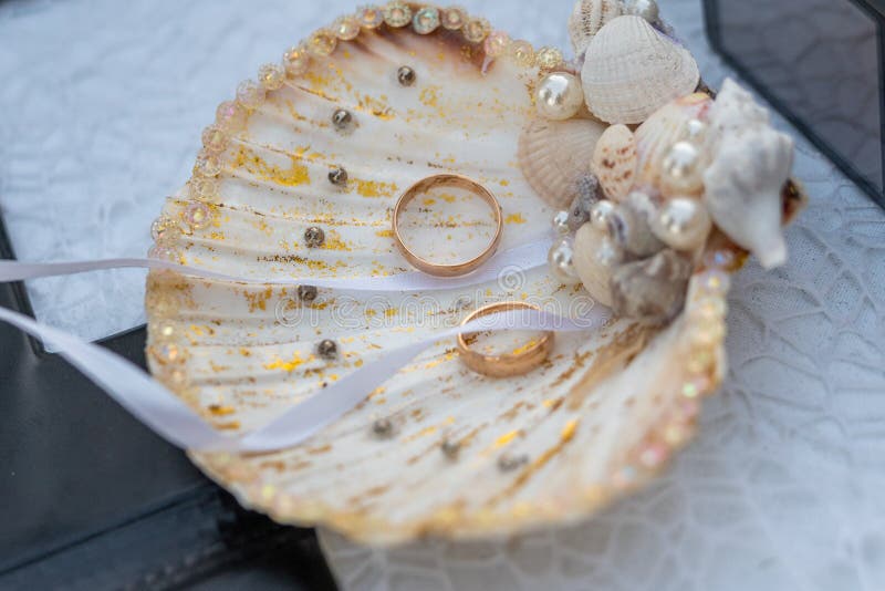 Wedding Rings Inside a Shell Stock Photo - Image of anniversary ...