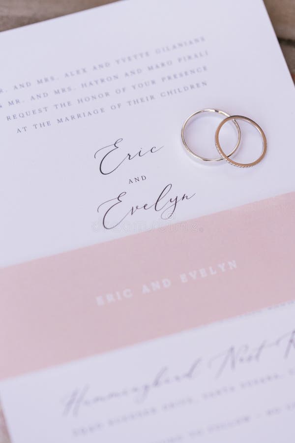 Wedding Rings and Wedding Invitation Stock Photo - Image of gold ...
