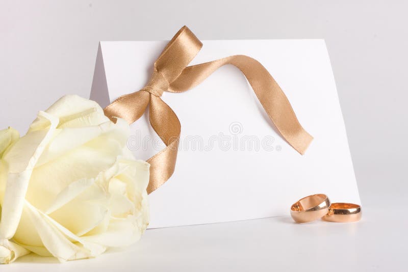 Wedding Rings, Rose and Card Stock Photo - Image of background, fabric ...