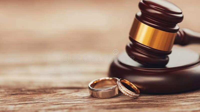 Wedding Rings and Judges Gavel Symbolize Love and Commitment Stock ...