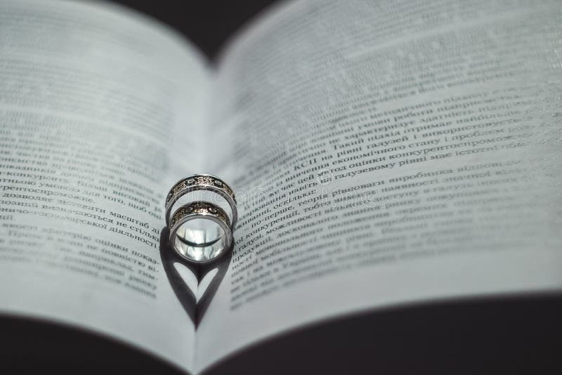 Wedding Rings Lie in Open Book Stock Photo - Image of holy, centerpiece ...