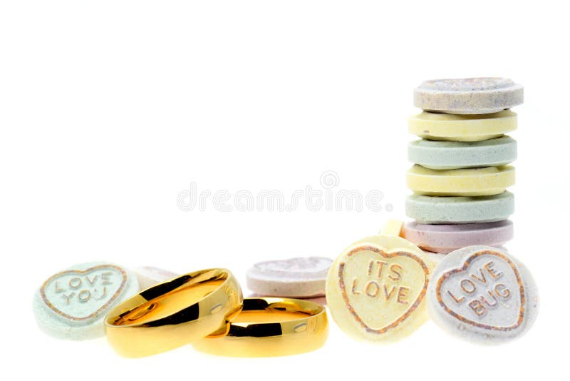 Wedding Rings and Loveheart Candy Sweets Stock Photo - Image of love ...
