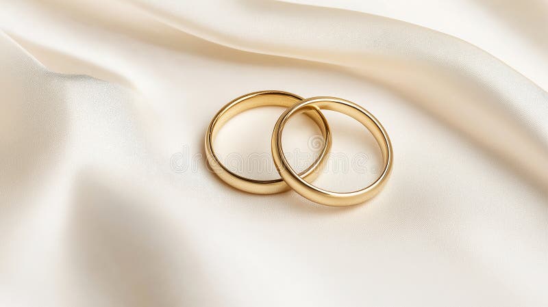 Wedding Rings Made of Gold Lying on a White Silk Cloth, Representing ...
