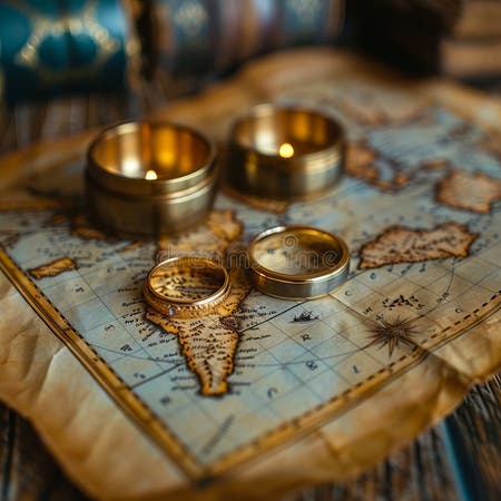 Wedding Rings on an Old Map Stock Image - Image of brass, generated ...