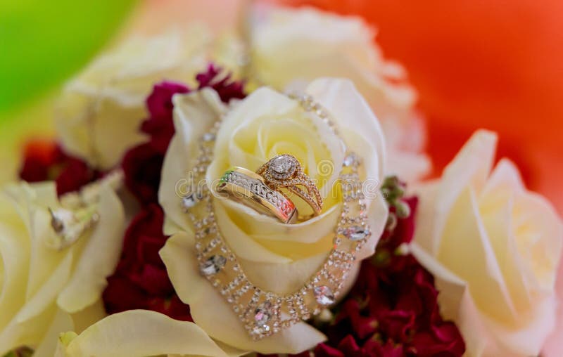 Wedding Rings with Pastel Pink Rose Stock Image - Image of luxury ...