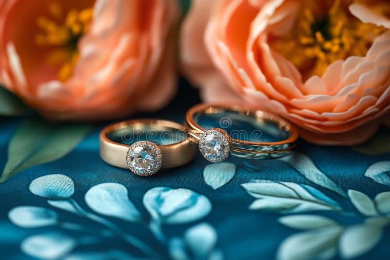 Wedding Rings with Peach Flowers Stock Illustration - Illustration of ...
