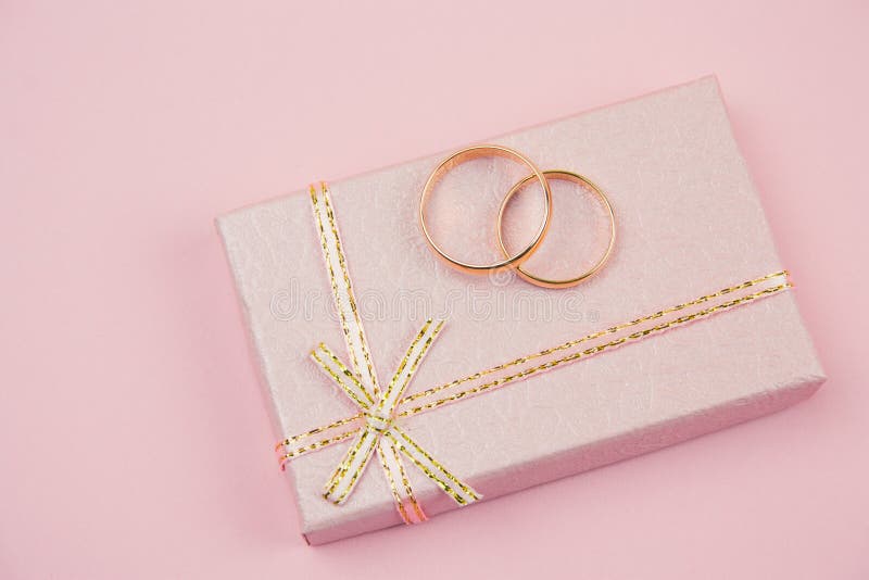 Rings on Pink Box on Pink Background, Minimalism Vibrant Wedding Stock ...