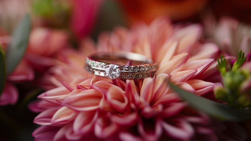 Wedding Rings on Pink Flowers. Engagement Background Stock Illustration ...