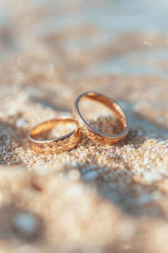 Wedding Rings Placed on Sandy Beach, Perfect for Wedding Concepts Stock ...