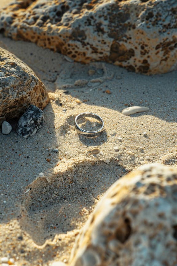 Wedding Rings Placed on Sandy Beach. Perfect for Wedding Invitations ...