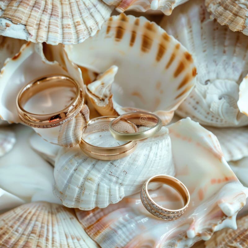 Wedding Rings Placed on Top of a Pile of Shells, Perfect for Beach ...