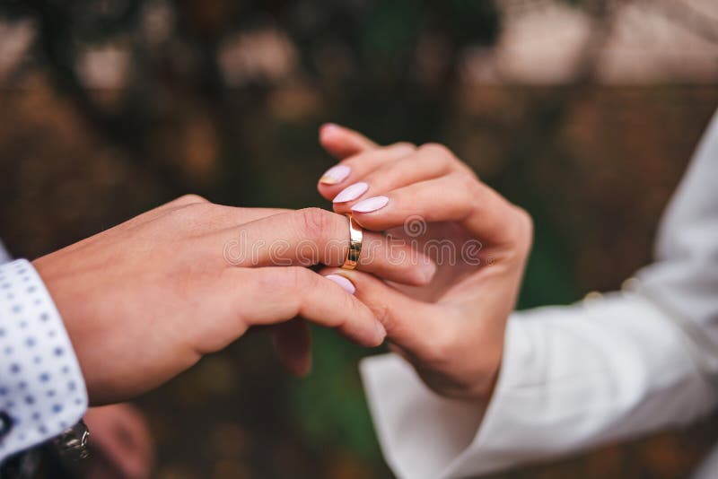 Wedding Rings Put on a Finger. Wedding Stock Photo - Image of ...