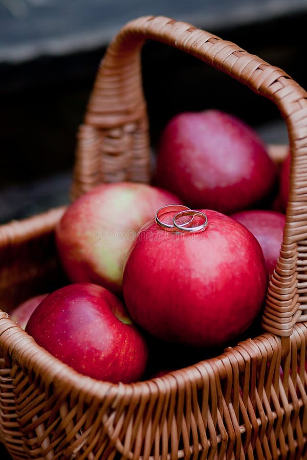 Wedding Rings on the Red Apples Stock Image - Image of celebrations ...