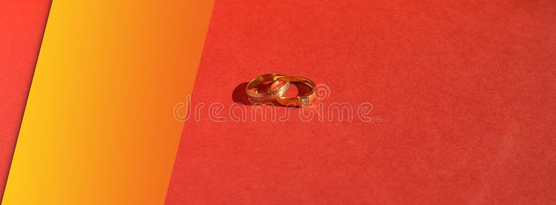 Wedding Rings in Red Background Stock Photo - Image of diamond ...