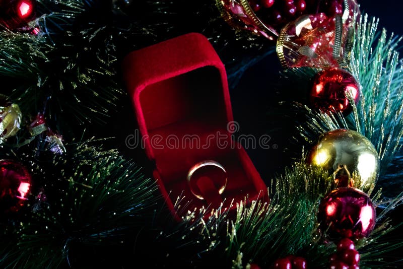 Wedding rings in red box stock image. Image of christmas - 262706649