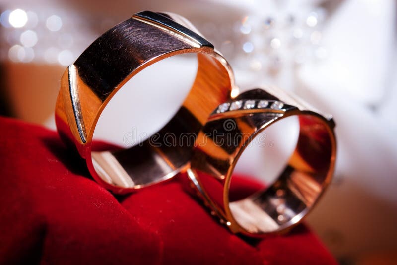 Wedding Rings on the Red Textile Stock Photo - Image of precious ...