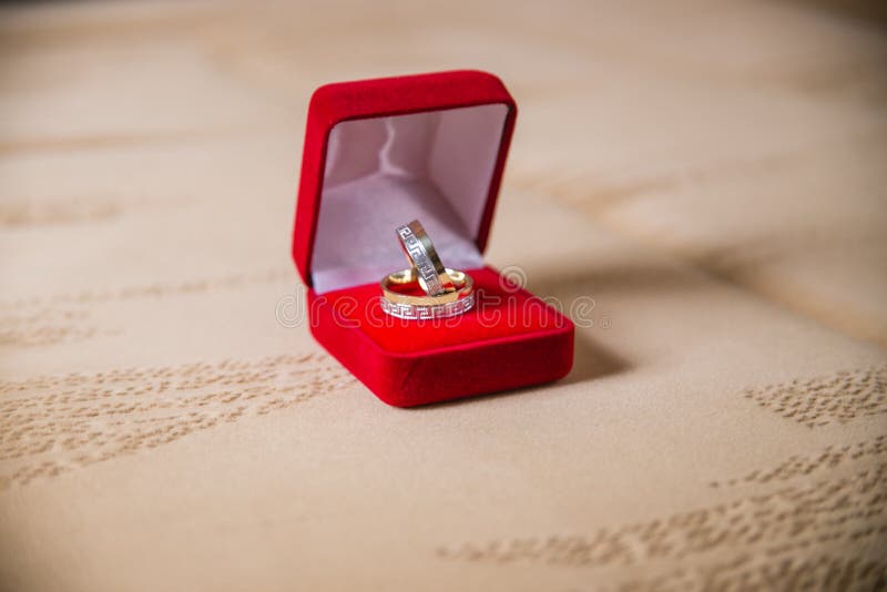 Wedding Rings in a Red Velvet Box Stock Photo - Image of love, velvet ...