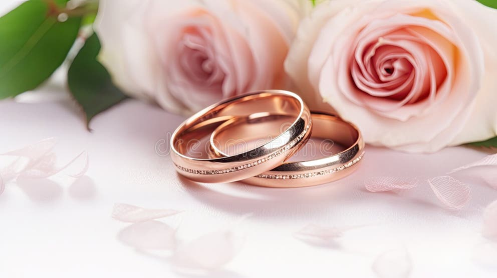 Wedding Rings with Roses and Copy Space. Stock Photo - Image of crystal ...