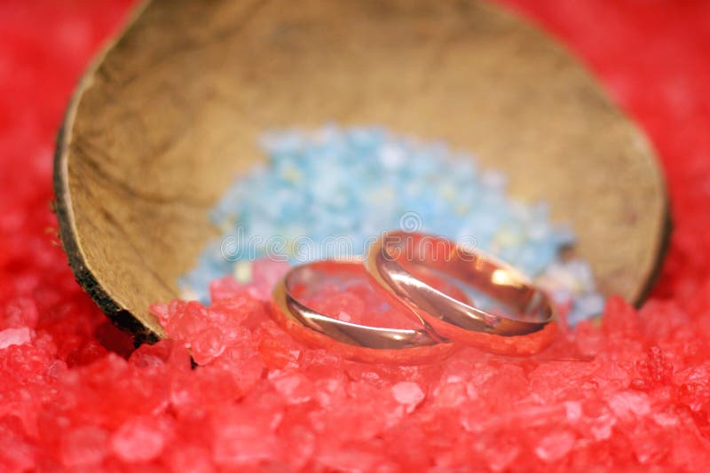 Wedding rings and sea salt stock photo. Image of summer - 183671298