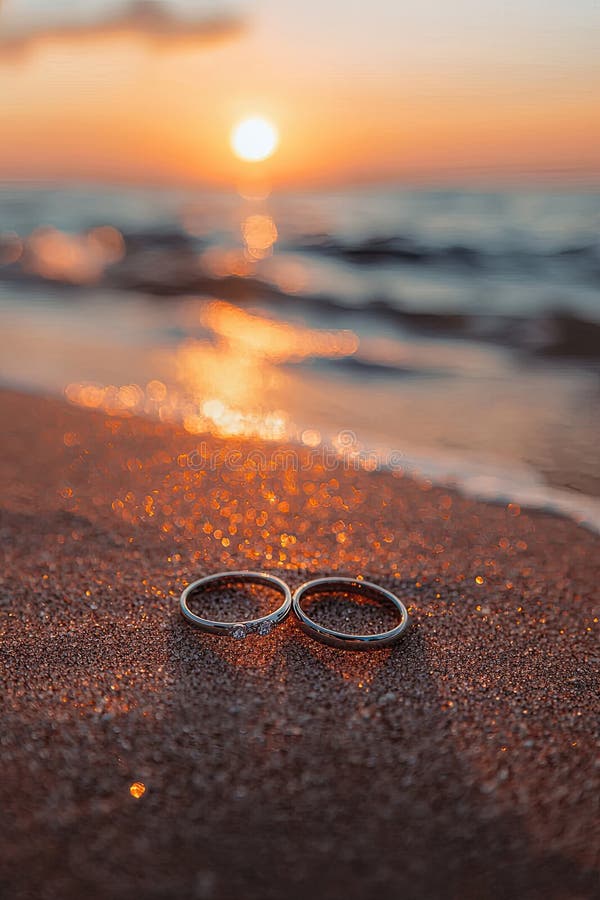 Wedding Rings on the Seashore at Sunset. Selective Focus Stock Photo ...