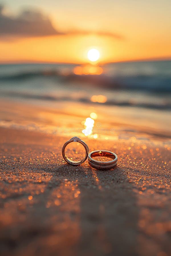 Wedding Rings on the Seashore at Sunset. Selective Focus Stock Image ...