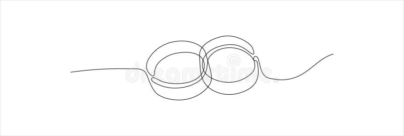 Wedding Rings Shape Drawing by Continuos Line, Thin Line Design Vector ...