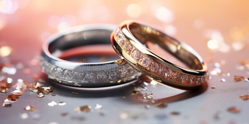 Wedding rings on table stock image. Image of wedding - 312268427