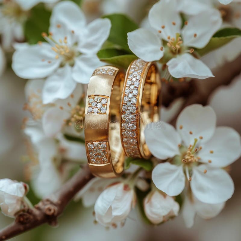 Wedding Rings on Tree Branch Stock Photo - Image of symbol, metal ...