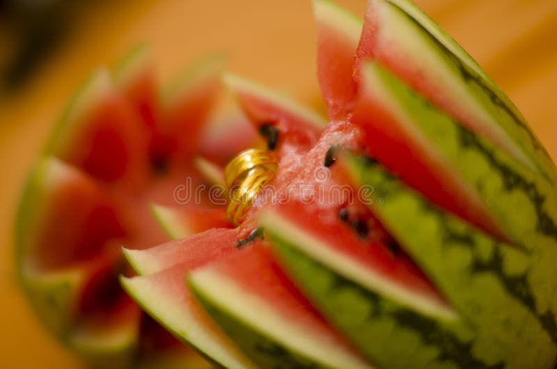 Wedding Rings on Watermelon Stock Image - Image of petal, water: 271061081