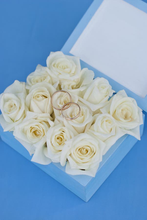 Wedding Rings with White Roses in the Gift Box Stock Image - Image of ...