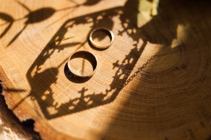 Wedding Rings on a Wooden Texture Surface. Stock Photo - Image of light ...