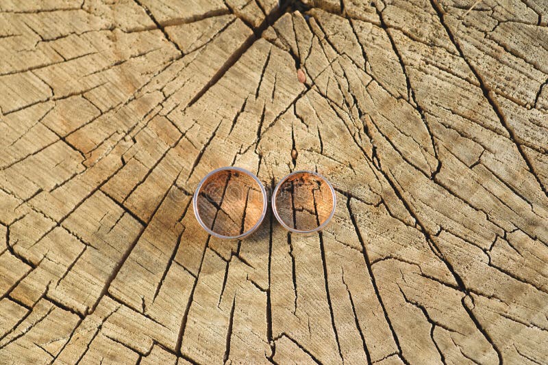 Wedding Rings on Wooden Texture Stock Photo - Image of relationship ...