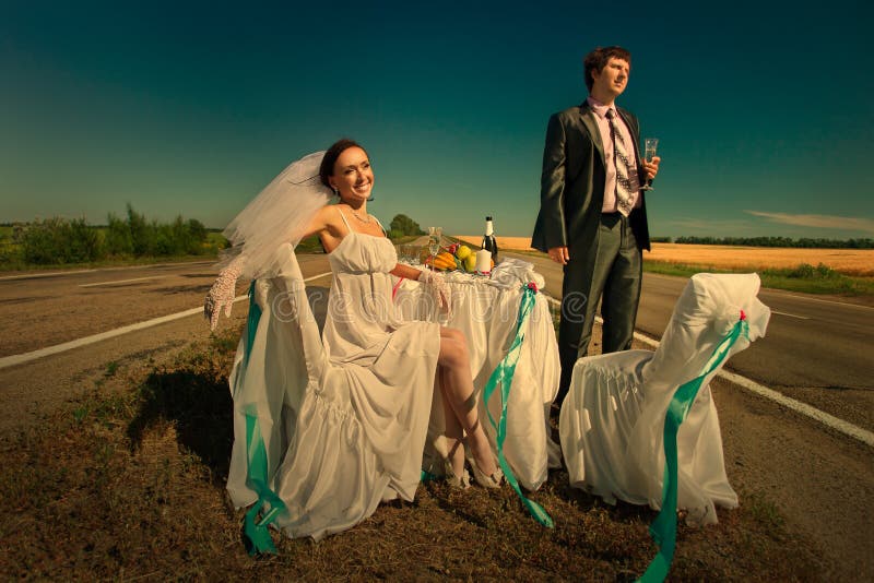 Wedding on the road stock photo. Image of party, bottle - 26216008