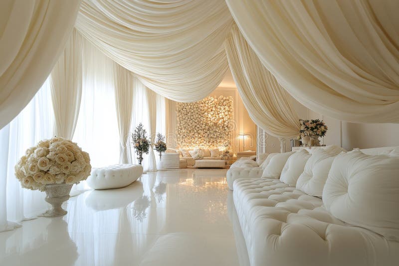 Wedding Room is Large, White Space with Canopy Covering the Ceiling ...