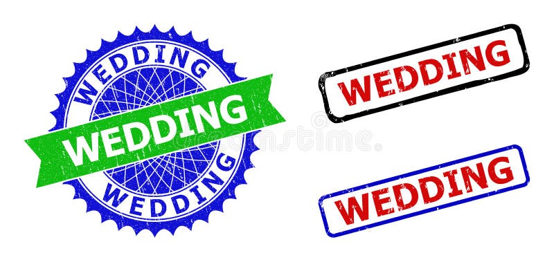 Wedding Rosette And Rectangle Bicolor Badges With Unclean Styles Stock
