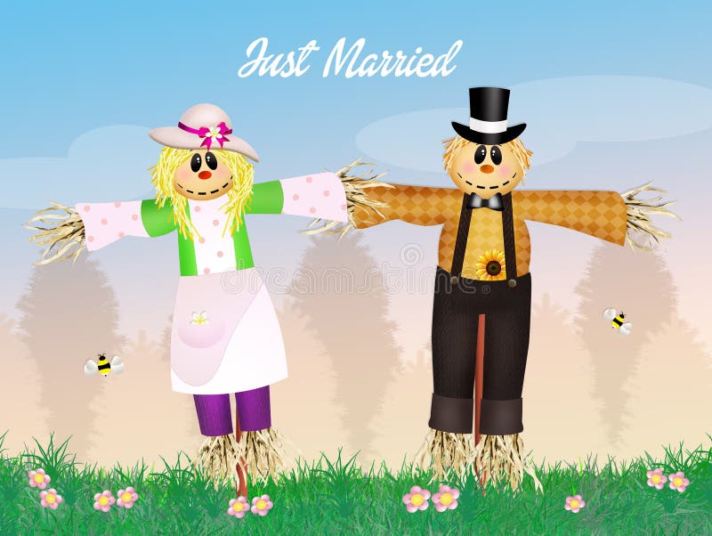 Wedding of scarecrows stock illustration. Illustration of funny - 55020073