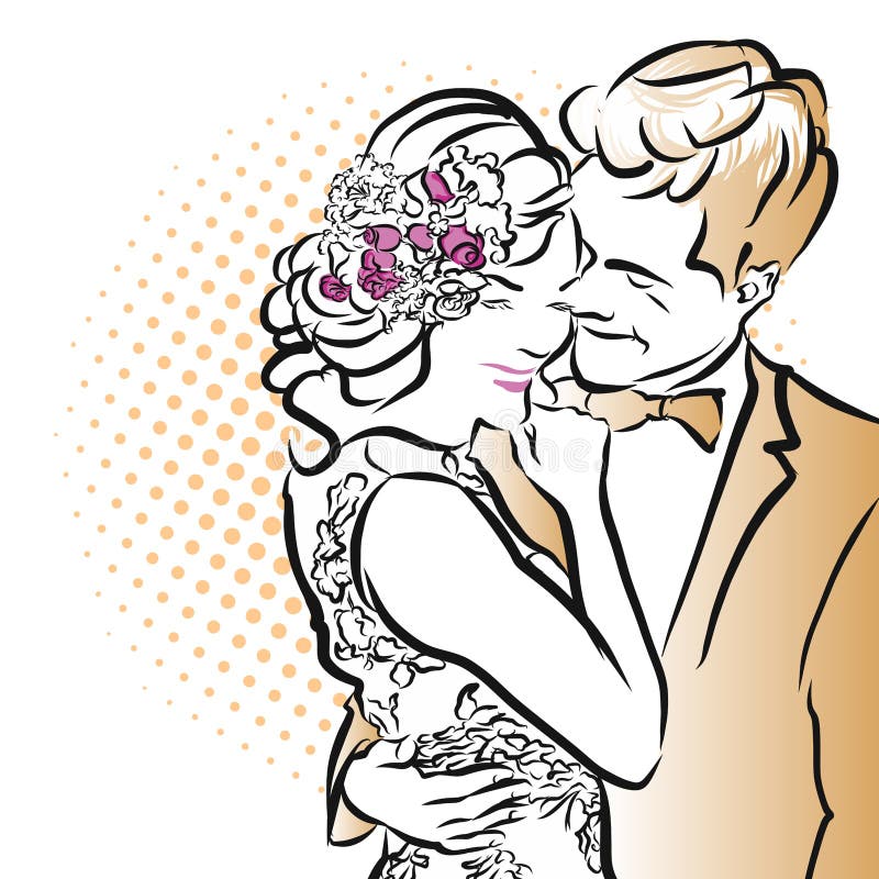 Wedding Scene, Vintage Hand Drawn Artwork Stock Vector - Illustration ...