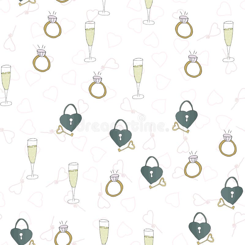 Wedding Seamless Pattern Background of Simple Elements. Doodle Hand ...