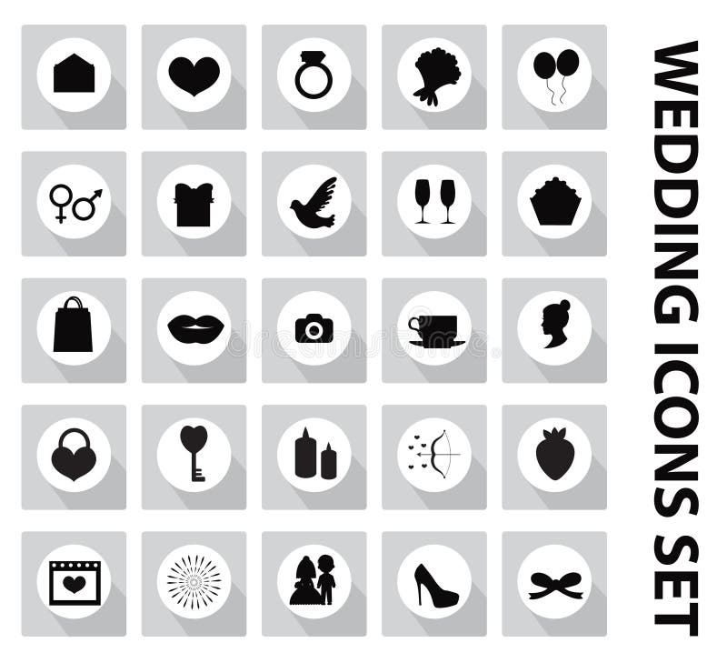 Wedding Set of Icons, Design Elements, Black Silhouette with Long ...