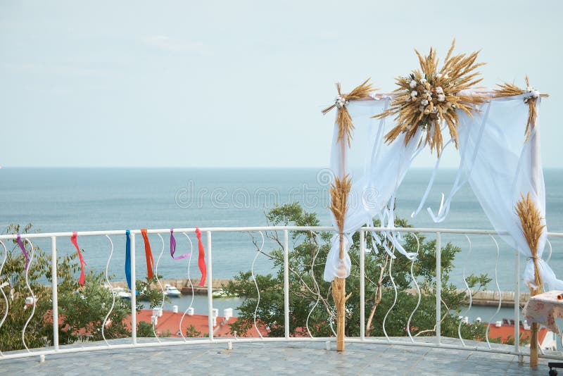 Wedding Setting on the Beach Beautiful Scenery Party Stock Photo ...