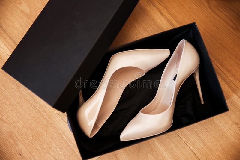 Wedding Shoes in a Black Box on the Floor Stock Image - Image of ...