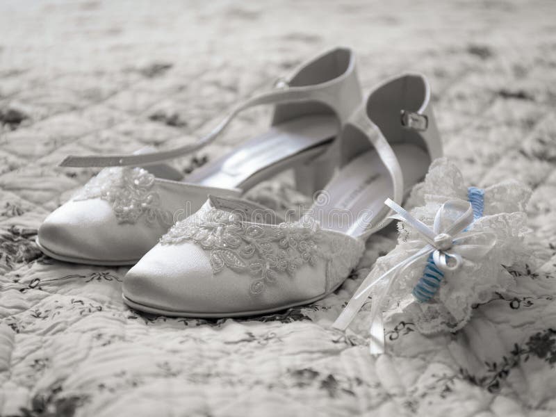 Wedding Shoes and Blue Ribbon Stock Image - Image of female, luxury ...