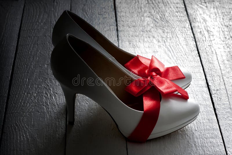 Wedding Shoes on Vintage White Planks Stock Photo - Image of luxury ...