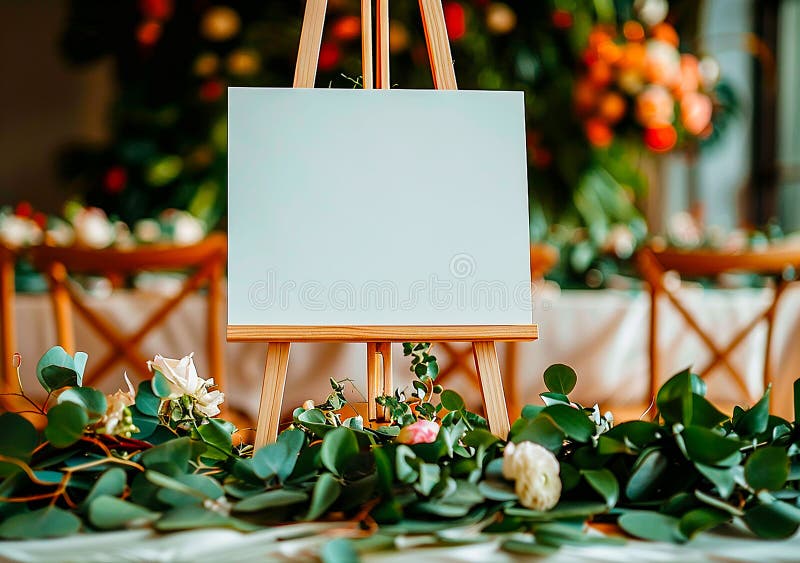 Wedding Sign . Wedding Board Mockup with Flowers Blossom Stock ...