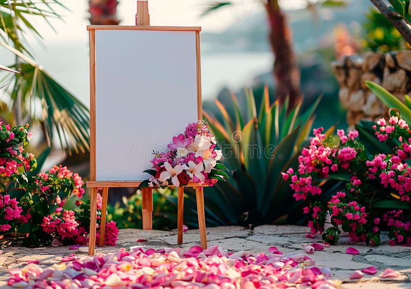 Wedding Sign . Wedding Board Mockup with Flowers Blossom Stock ...