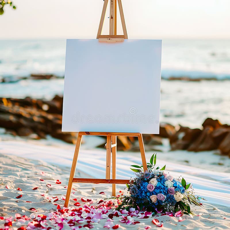 Wedding Sign . Wedding Board Mockup with Flowers Blossom Stock ...