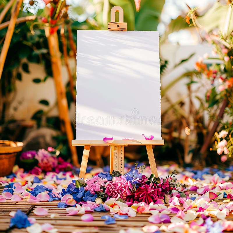 Wedding Sign . Wedding Board Mockup with Flowers Blossom Stock ...