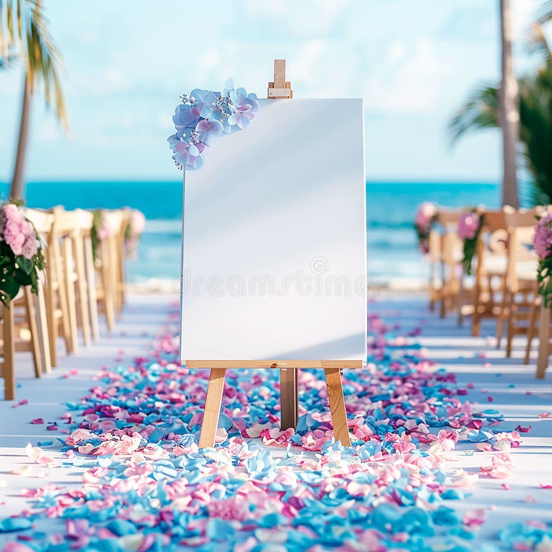 Wedding Sign . Wedding Board Mockup with Flowers Blossom Stock ...