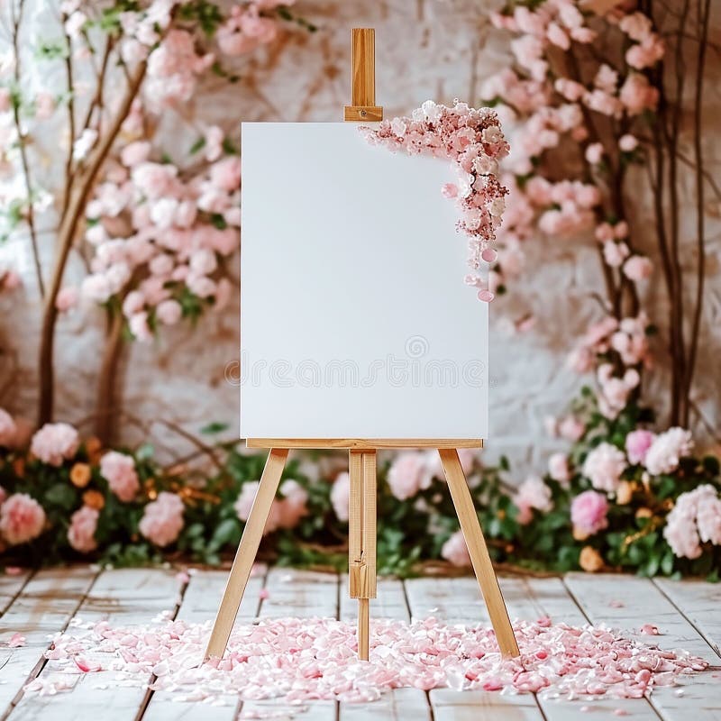 Wedding Sign Vertical. Wedding Board Mockup with Pink Flowers Blossom ...